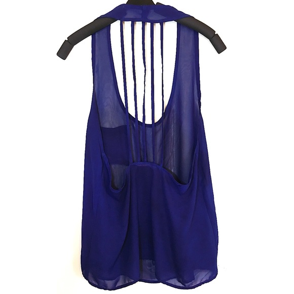 Tops | Royal Blue Sheer Top Caged Back | Poshmark